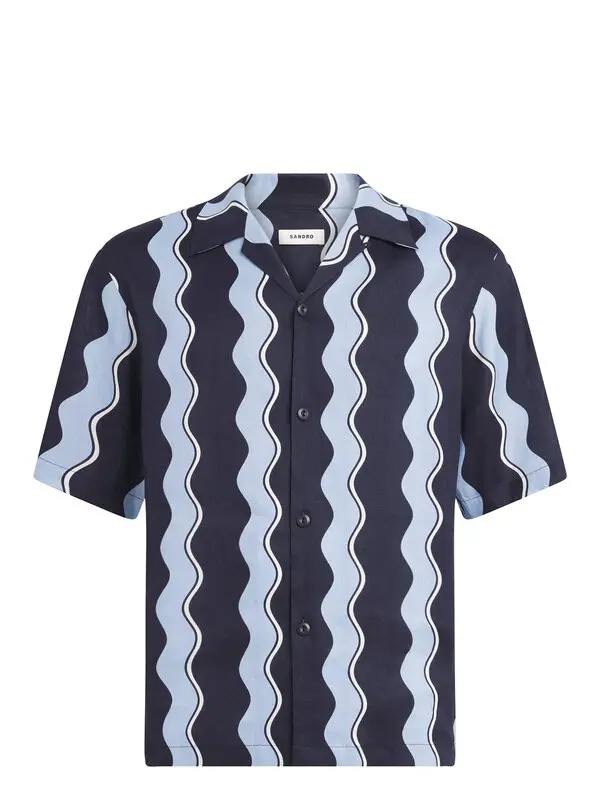 Sandro Linen-blend Waves Print Shirt - Blue