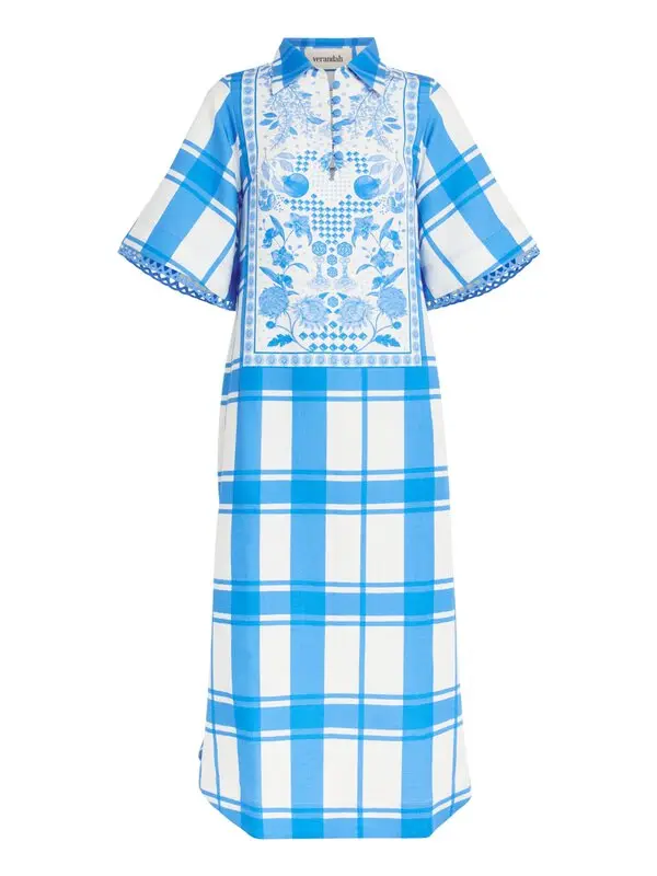 Verandah Printed Collared Tunic Midi Dress - Blue