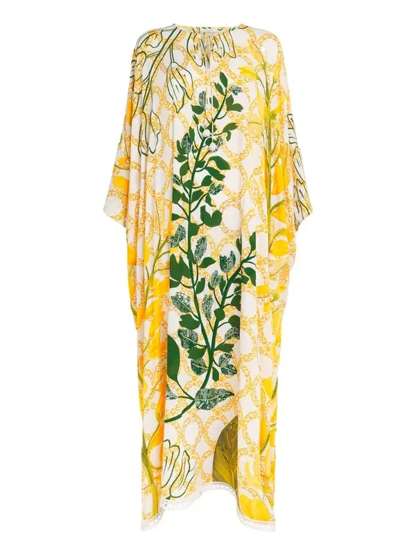 Verandah Embellished Floral Kaftan Maxi Dress - Yellow