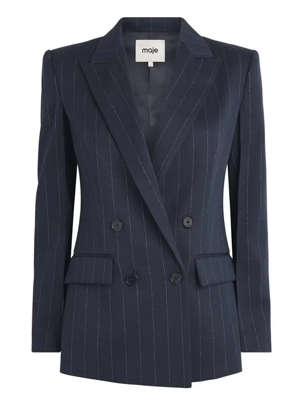 Maje Double-breasted Pinstripe Suit Jacket - Blue
