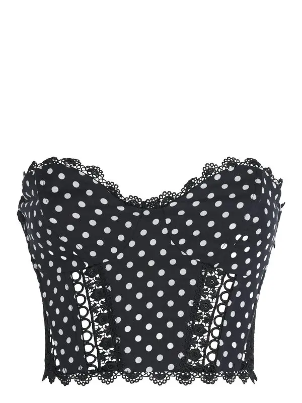 Charo Ruiz Ibiza Fiare Polka Dot Lace Trim Corset Top - Black