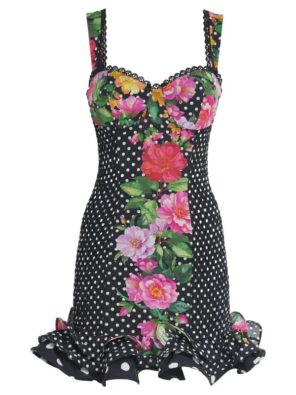 Charo Ruiz Ibiza Floral Polka-dot Mini Dress - Black