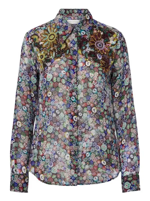 Dries Van Noten Embellished Printed Silk Shirt - Multicoloured