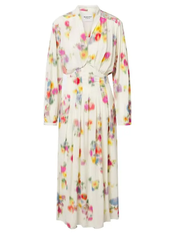 MARANT ETOILE Floral Pleated Satin Midi Dress - Multicoloured
