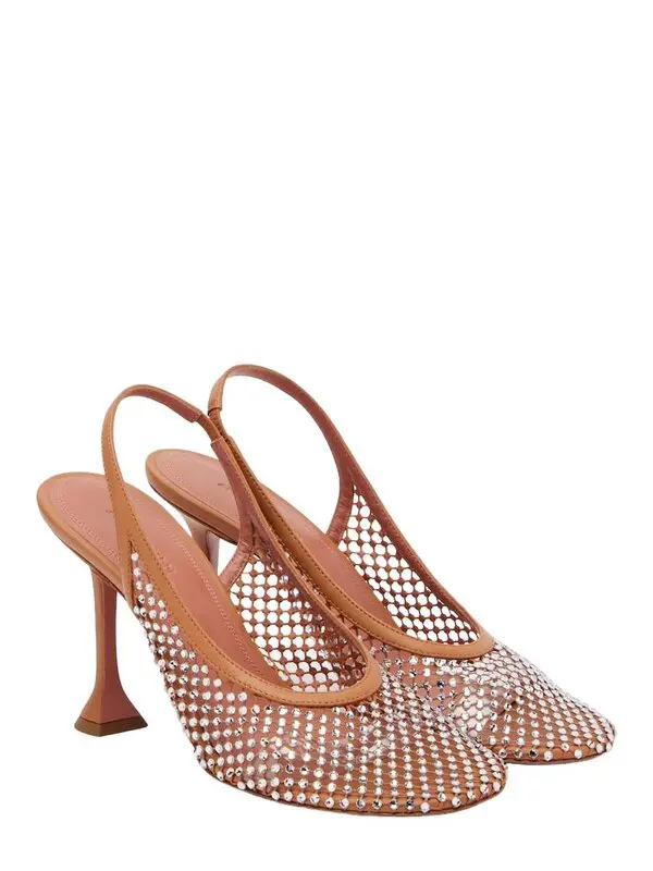 Amina Muaddi Dolly Crystal Embellished Slingback Pumps - Brown