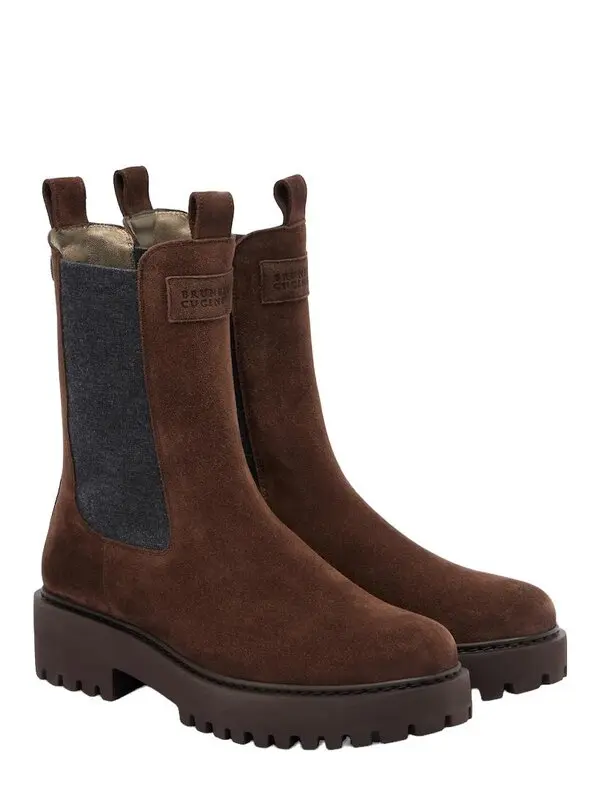 Brunello Cucinelli Monili Suede Chelsea Boots - Brown