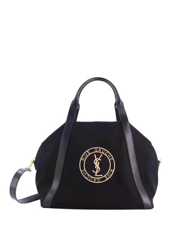 Saint Laurent Rive Gauche Embroidered Canvas Handbag - Black