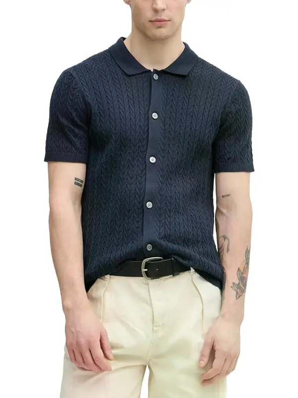 JOOP! Tristao Chevron-knit Short-sleeve Shirt - Blue