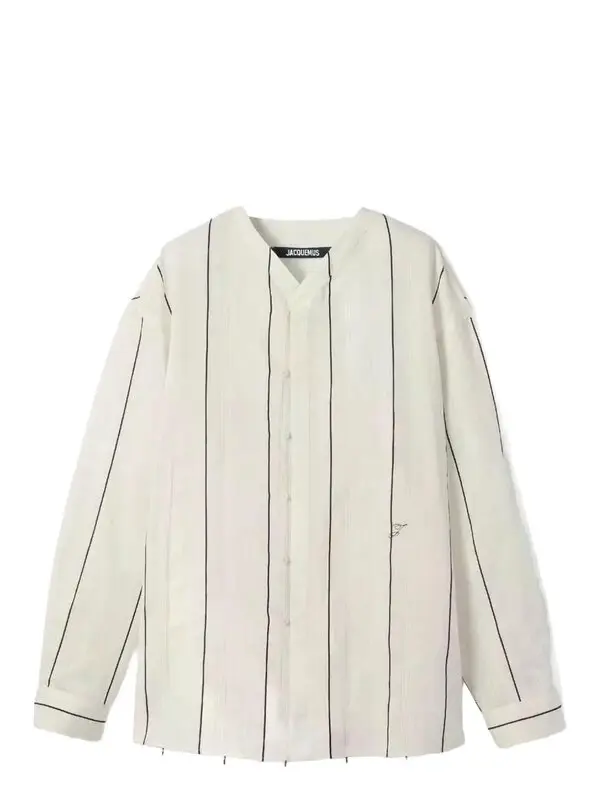 Jacquemus Vertical-stripe Collarless Shirt - Neutrals