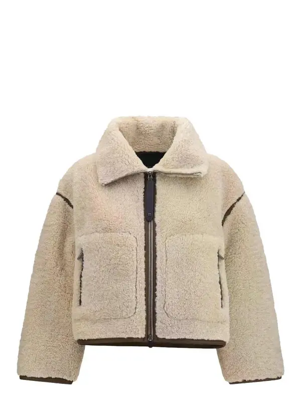 Pinko Faux Shearling And Faux Leather Trim Jacket - Neutrals