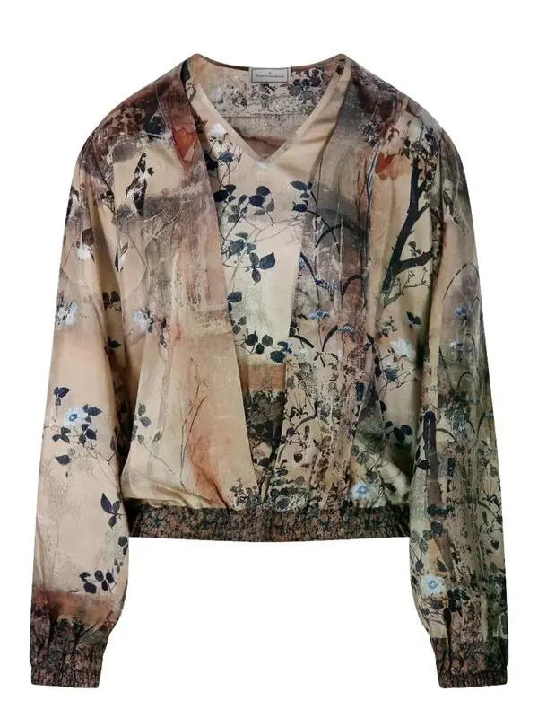 PIERRE-LOUIS MASCIA Floral Print V-neck Blouse - Neutrals