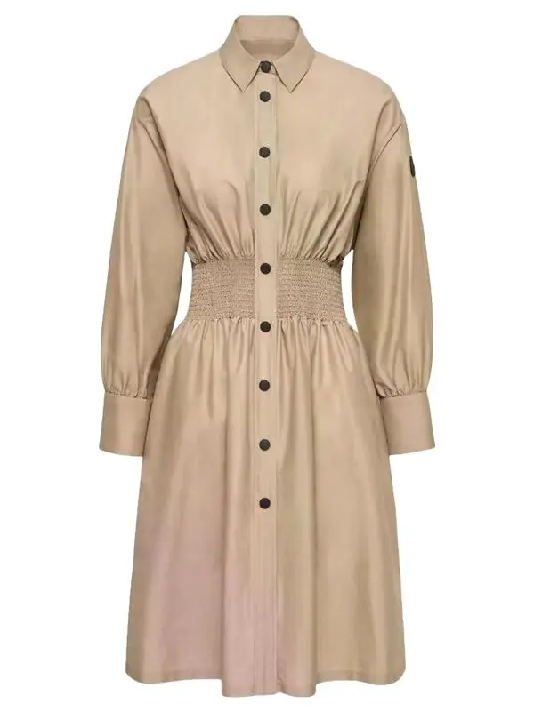 Moncler Shirred-waist Midi Shirt Dress - Neutrals