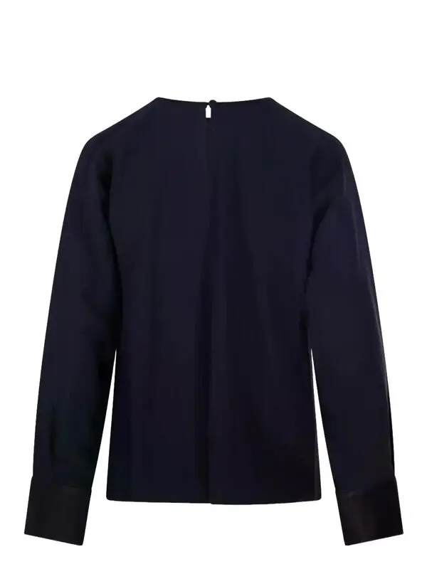 FORTE_FORTE Long Sleeve Blouse With Round Neck And Keyhole Detail - Blue