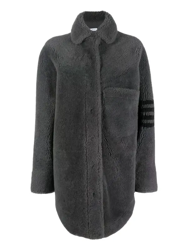 Thom Browne 4-bar Stripe Shearling Jacket - Grey