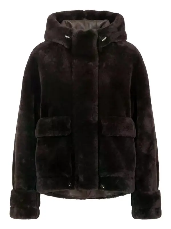 BLANCHA Hooded Shearling Jacket - Brown