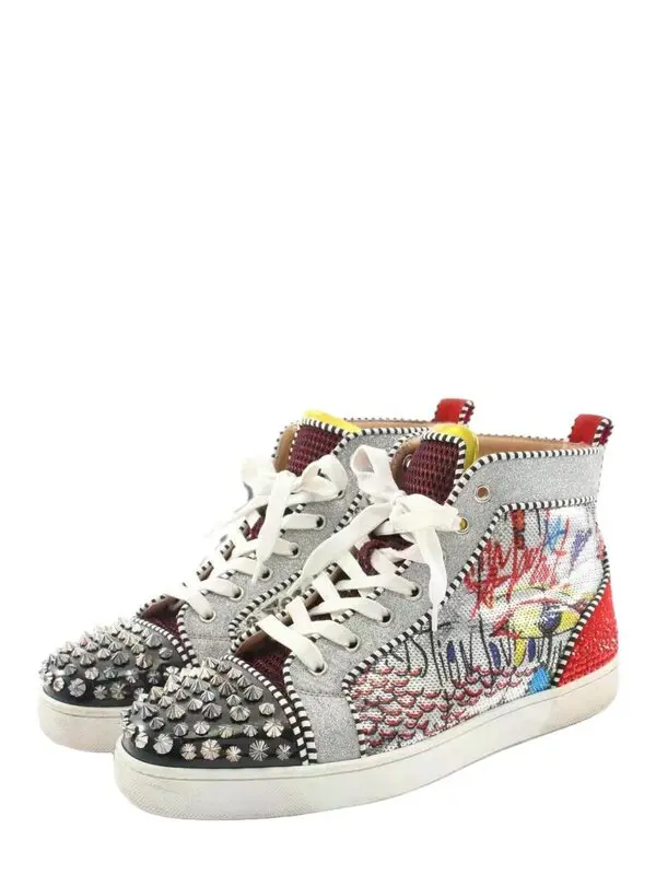 CHRISTIAN LOUBOUTIN High Top Sequin Studded Sneakers - Grey