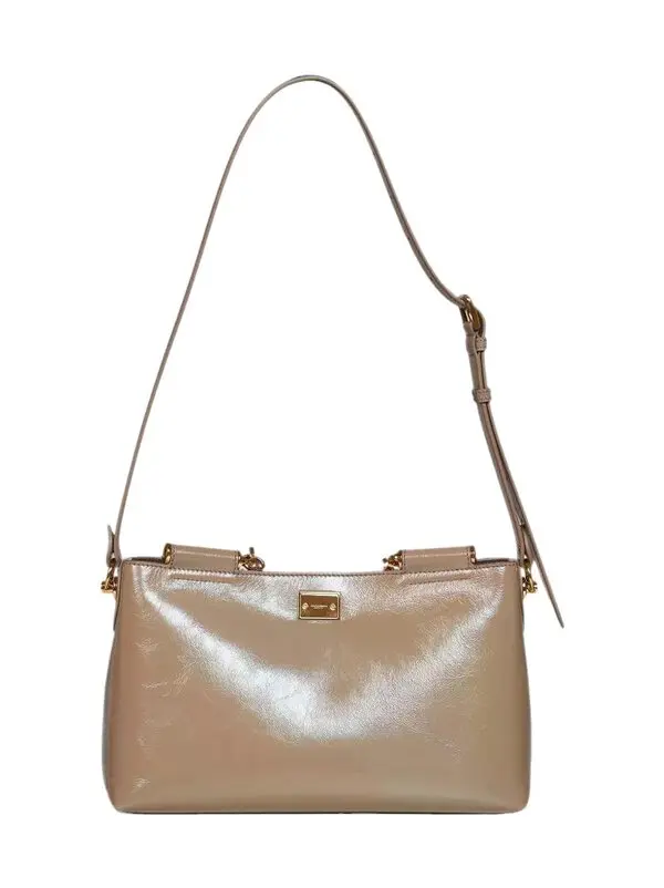 Dolce & Gabbana Vittoria Medium Shiny Leather Tote Bag - Neutrals