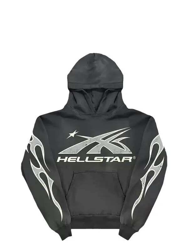 HELLSTAR Flame Print Hoodie - Grey