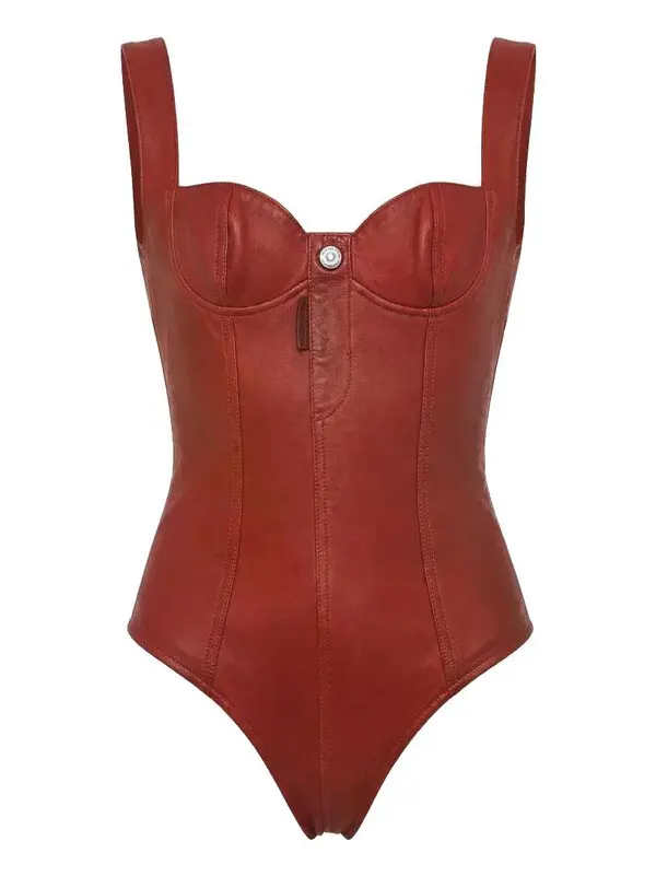 Dsquared2 Leather Bodysuit With Logo Button Detail - Red