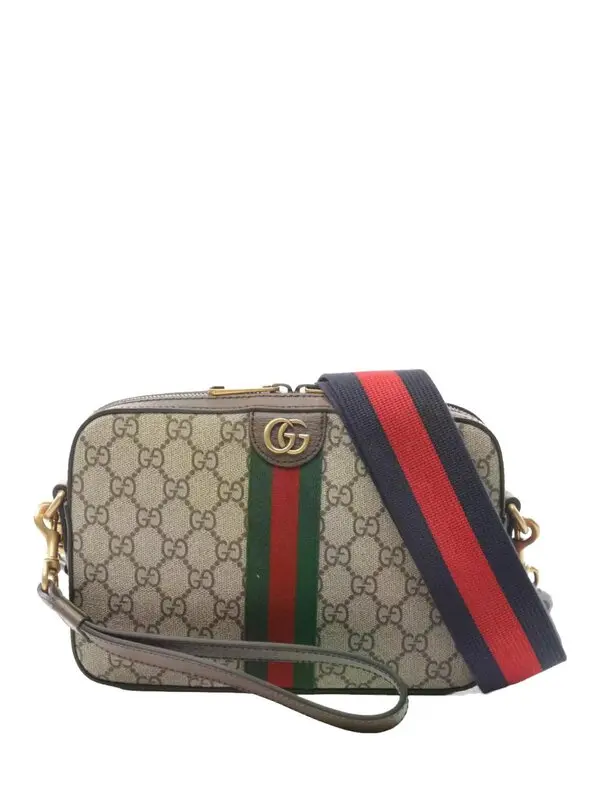 Gucci Monogram Gg Supreme Canvas Shoulder Bag With Web Detail - Neutrals