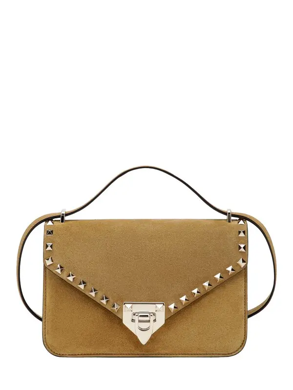 Valentino Garavani Rockstud Havana Small Crossbody Bag In Suede - Beige