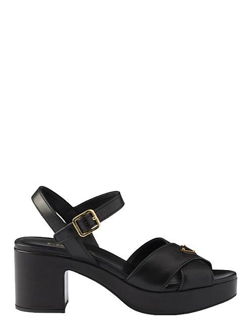 Prada Logo-plaque Platform Leather Heeled Sandals - Black