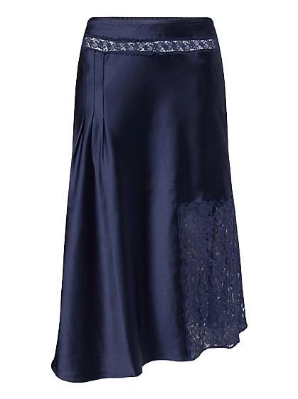 DAMSON MADDER Elea Lace-trim Satin Midi Skirt - Navy