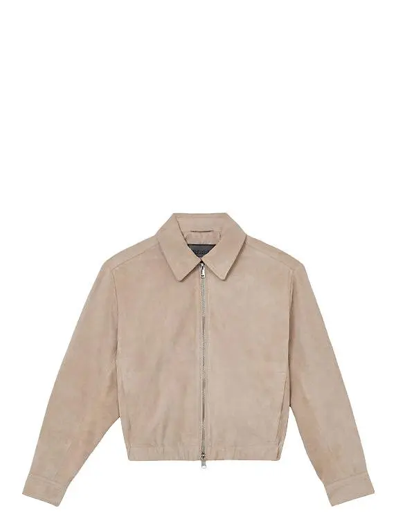 REISS Lottie Collared Elasticated-hem Suede Jacket - Neutral