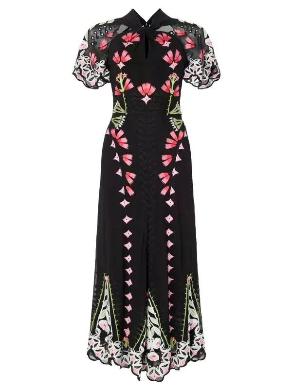 TEMPERLEY LONDON Rosalba Floral Embroidered Midi Dress - Black