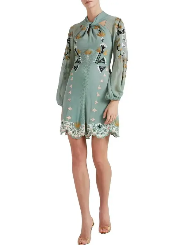 TEMPERLEY LONDON Embroidered Scalloped-edge Mini Dress - Green