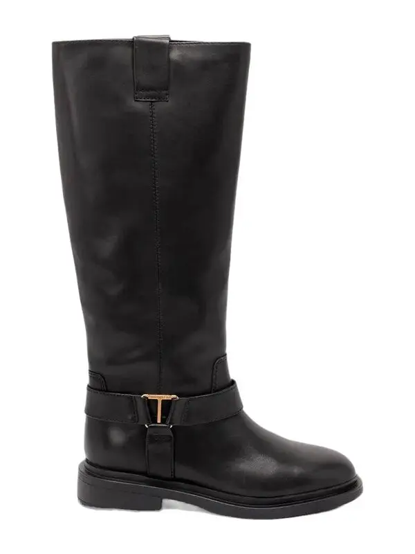 TWINSET Logo Plaque Buckled Knee High Boots - Black