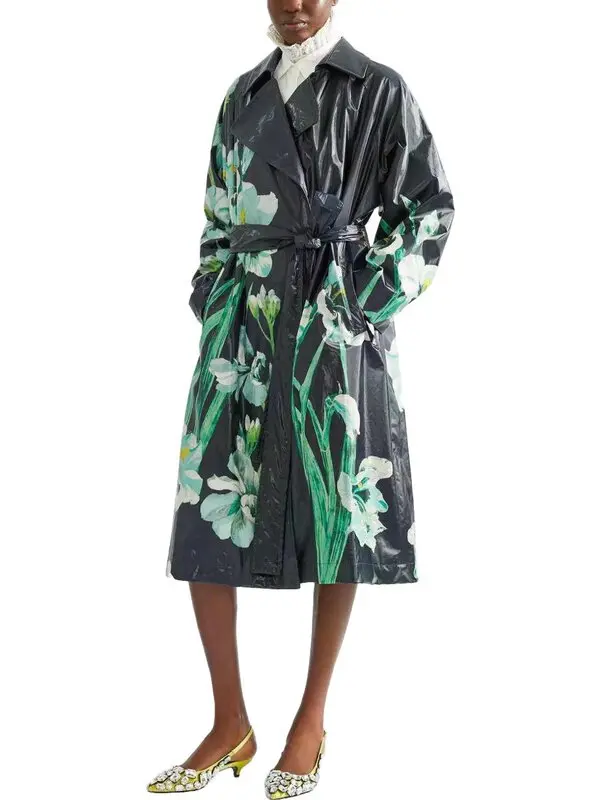 Erdem Floral-print Coated Trench Coat - Blue
