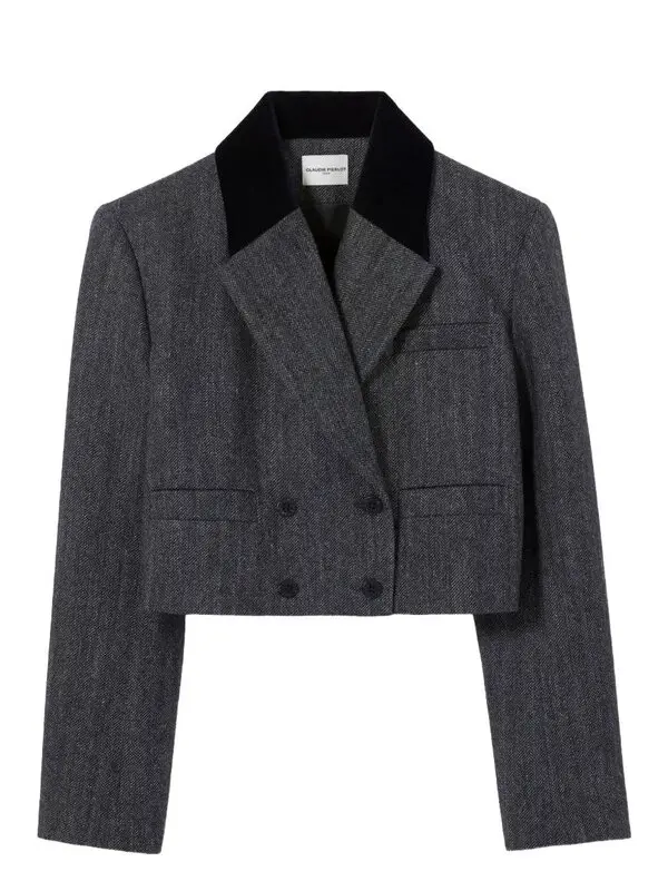 Claudie Pierlot Herringbone-pattern Cropped Blazer - Grey