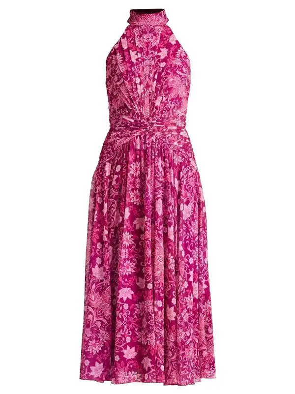 Tadashi Shoji Kyrene Floral-print Twisted-waist Midi Dress - Pink