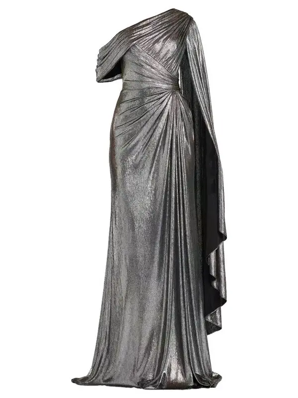 Tadashi Shoji One-shoulder Metallic Maxi Dress - Silver