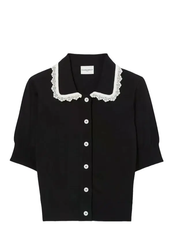 Claudie Pierlot Lace-trimmed Short-sleeve Cardigan - Black