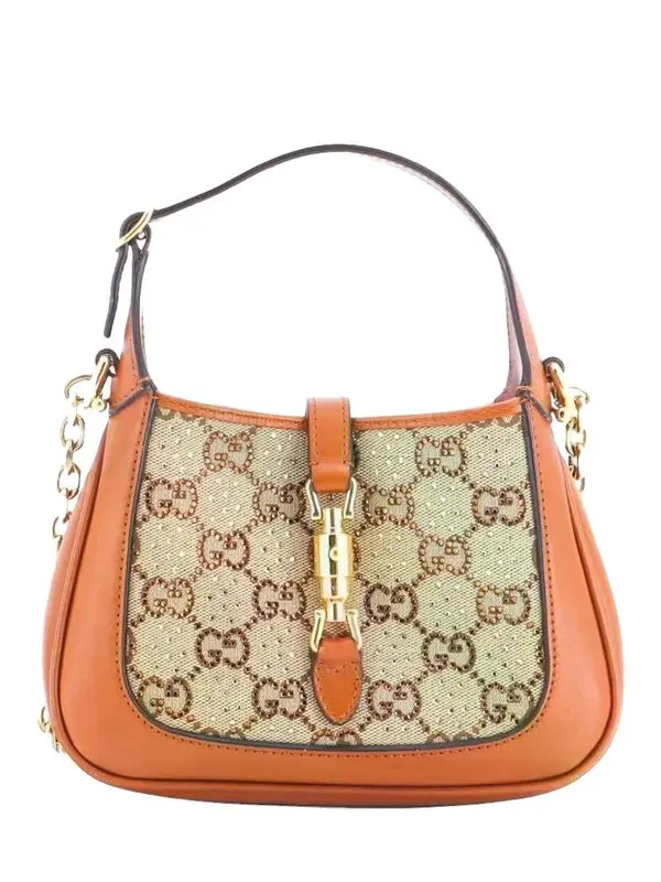 Gucci Jackie 1961 Chain Crystal Embellished Gg Canvas Mini Hobo Bag - Brown
