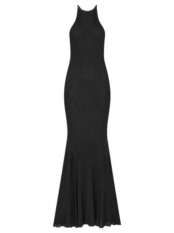 TOM FORD Rib-knit Micro Sequin Halterneck Maxi Dress - Black