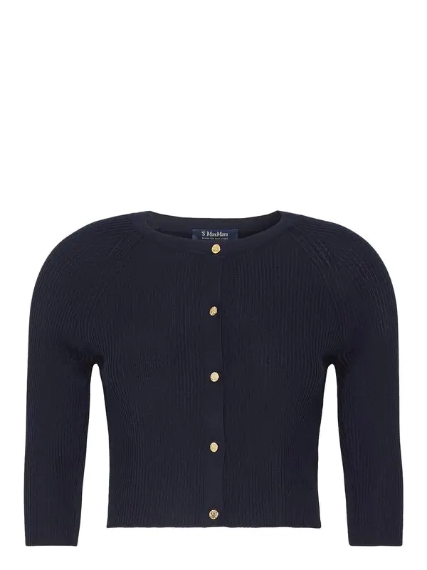 Max Mara Virgin Wool Cropped Cardigan - Navy