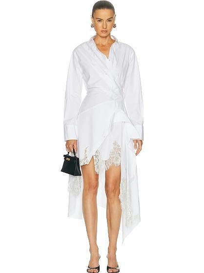 Monse Laced Cascade Shirt Dress - White