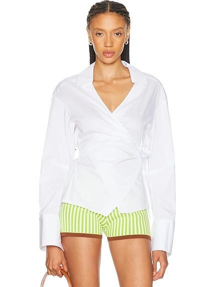 SIMONMILLER Anya Poplin Wrap Top - Macadamia