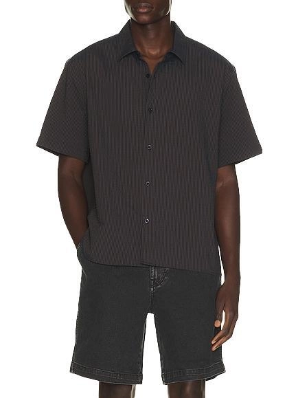 PERCIVAL Rowan Seersucker Boxy Shirt - Navy
