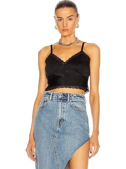Alexander Wang Lace Trim Fitted Cami Top - Black