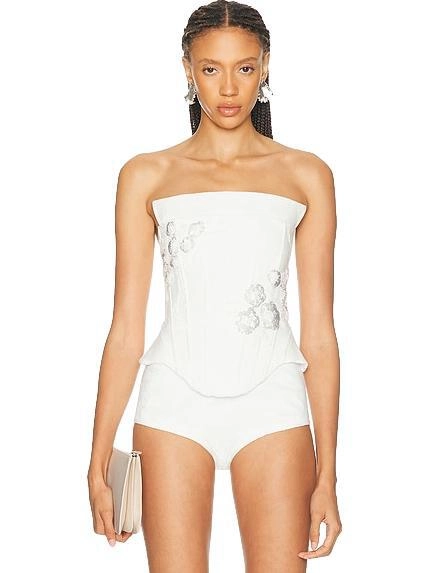 Ila Corset Top With Sequin Embellishments - White