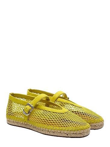 Alaïa Fishnet Espadrille Flats With Buckle Strap - Citron