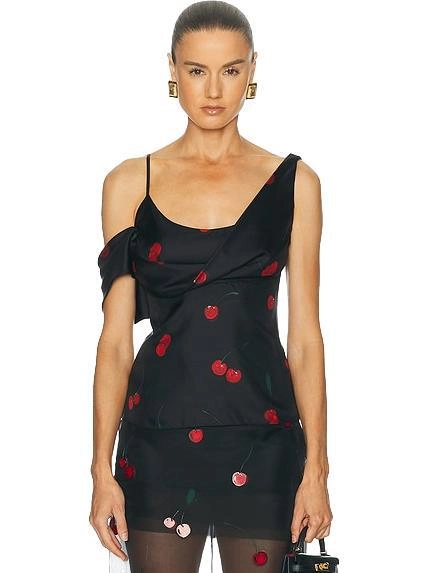 Monse Graphic Print Silk Off-the-shoulder Top - Black Multi
