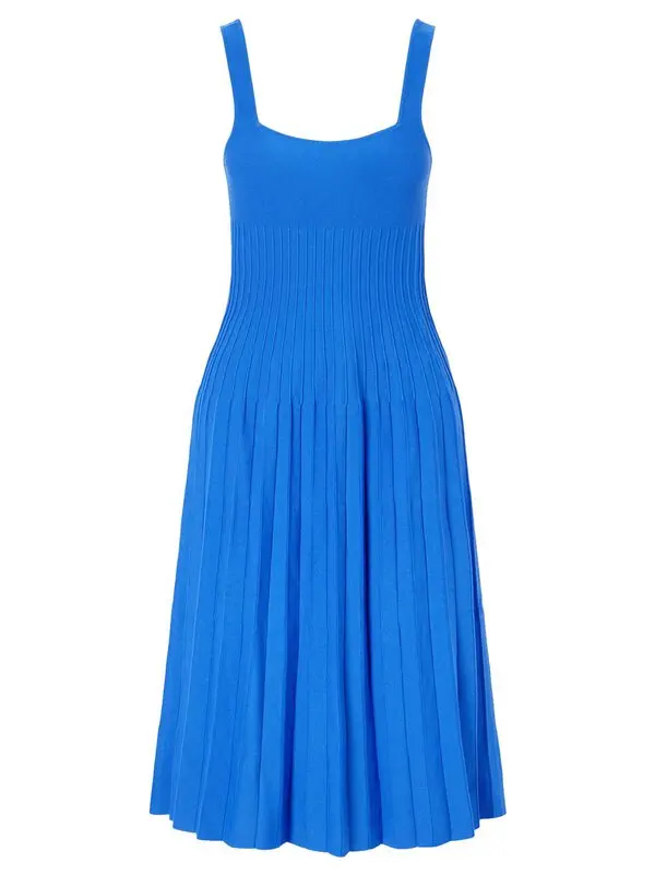 Staud Ellison Pleated Knitted Stretch-jersey Midi Dress - Blue