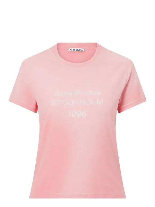 Acne Studios Etza 1996 Logo-printed Cotton And Hemp-blend T-shirt - Pink