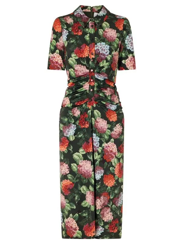 Carolina Herrera Floral-print Ruched Jersey Midi Dress - Multi