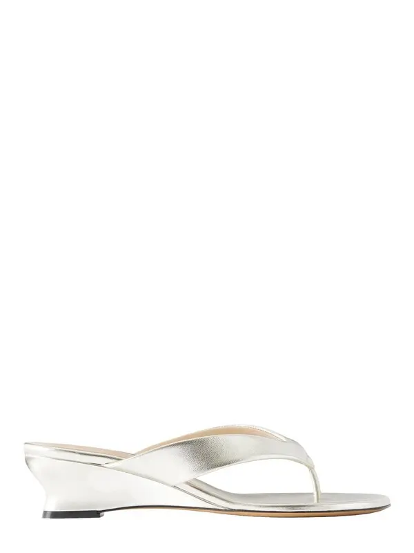 Le Monde Beryl Metallic Leather Wedge Sandals - Silver